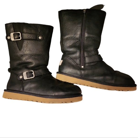 UGG | Shoes | Ugg Moto Boots Leather And Sheepskin | Poshmark
